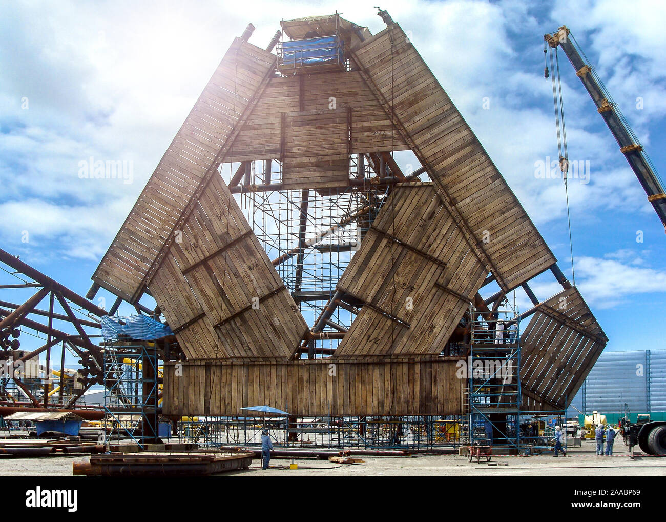 Oil rig platform during construction site in the harbor yard and ...