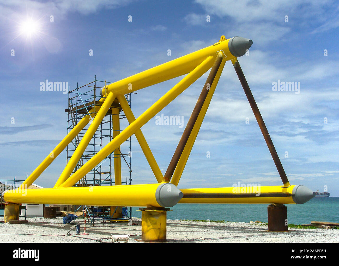 Oil rig platform during construction site in the harbor yard and ...
