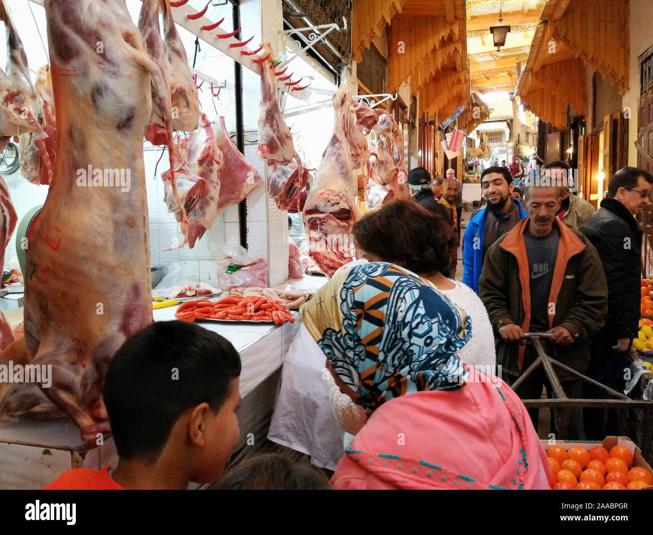 Morocco, Fes, butcher Stock Photo - Alamy