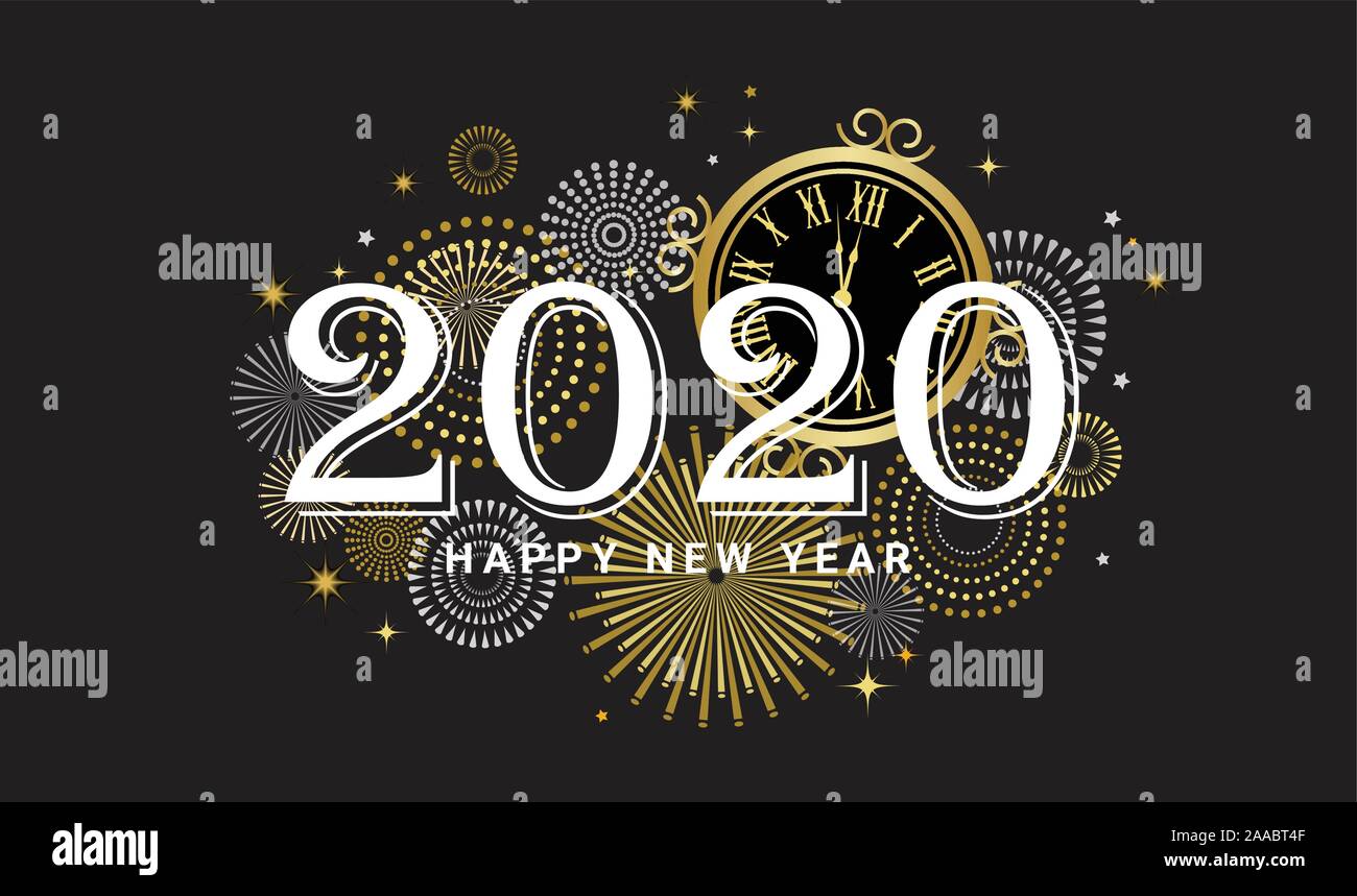 Happy New Year 2020 - New Year Shining background with gold clock and ...