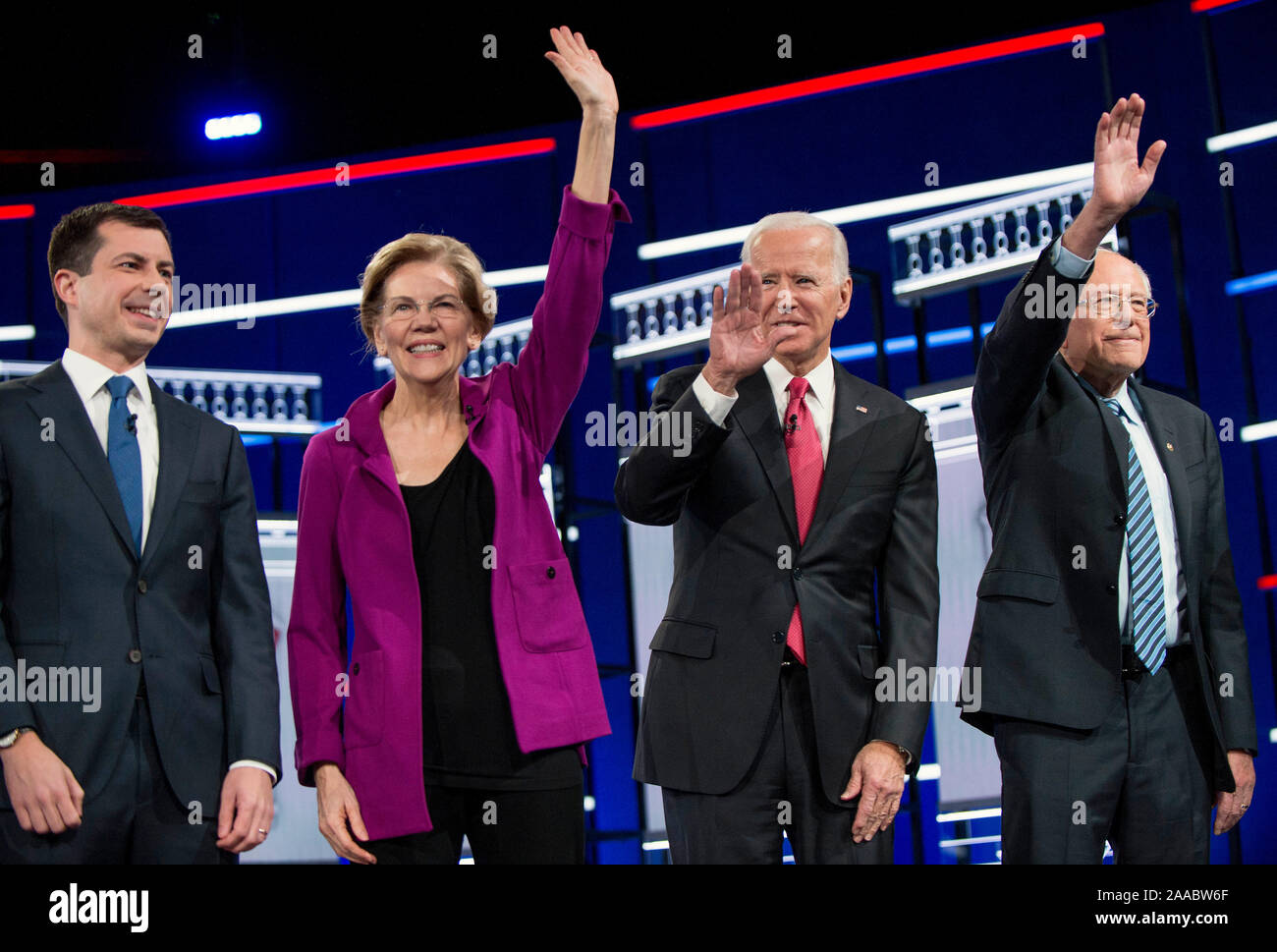 November 20, 2019, Atlanta, Georgia, USA: From left, PETE BUTTIGIEG ...