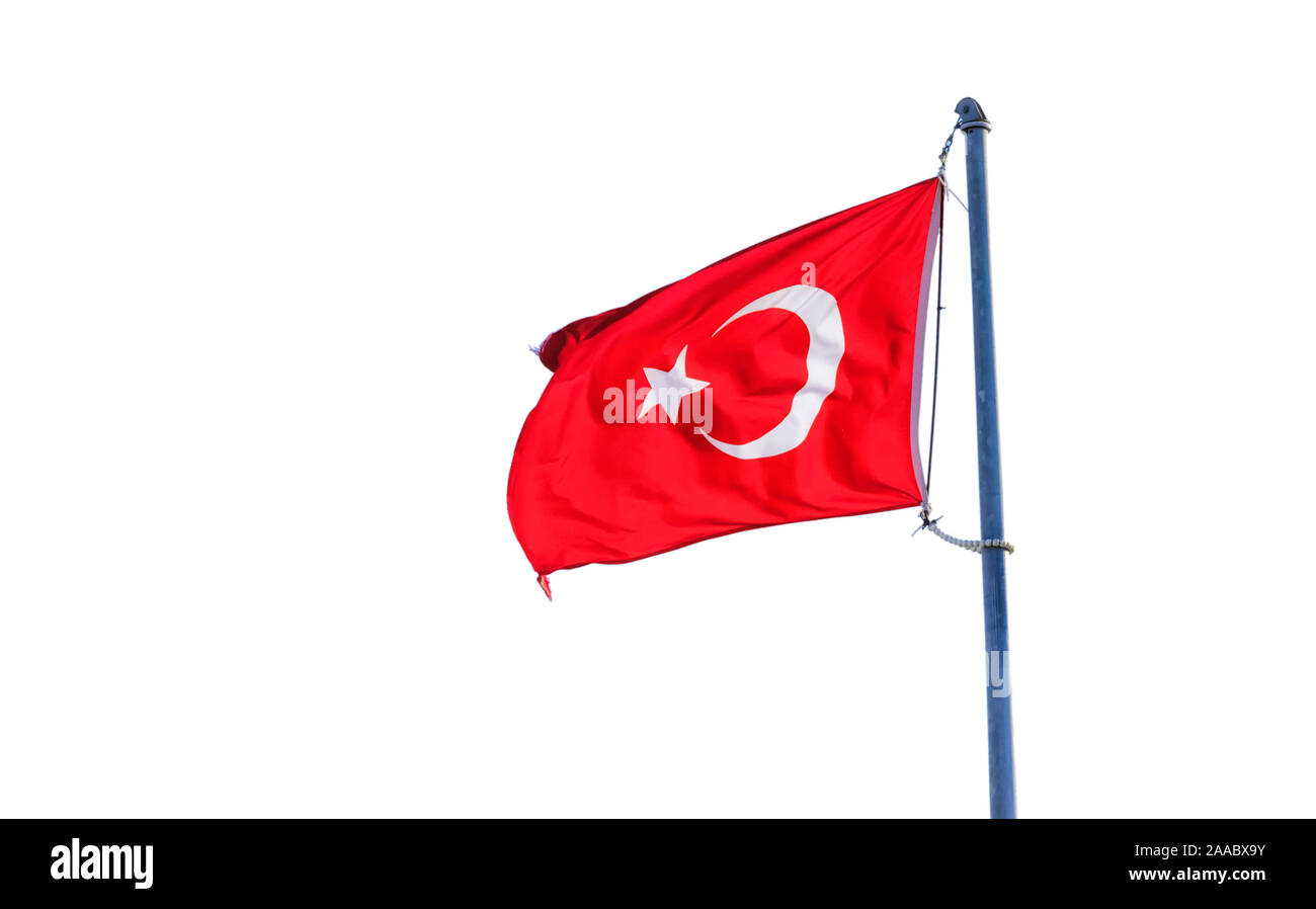 Turkey flag isolated on white Stock Photo - Alamy