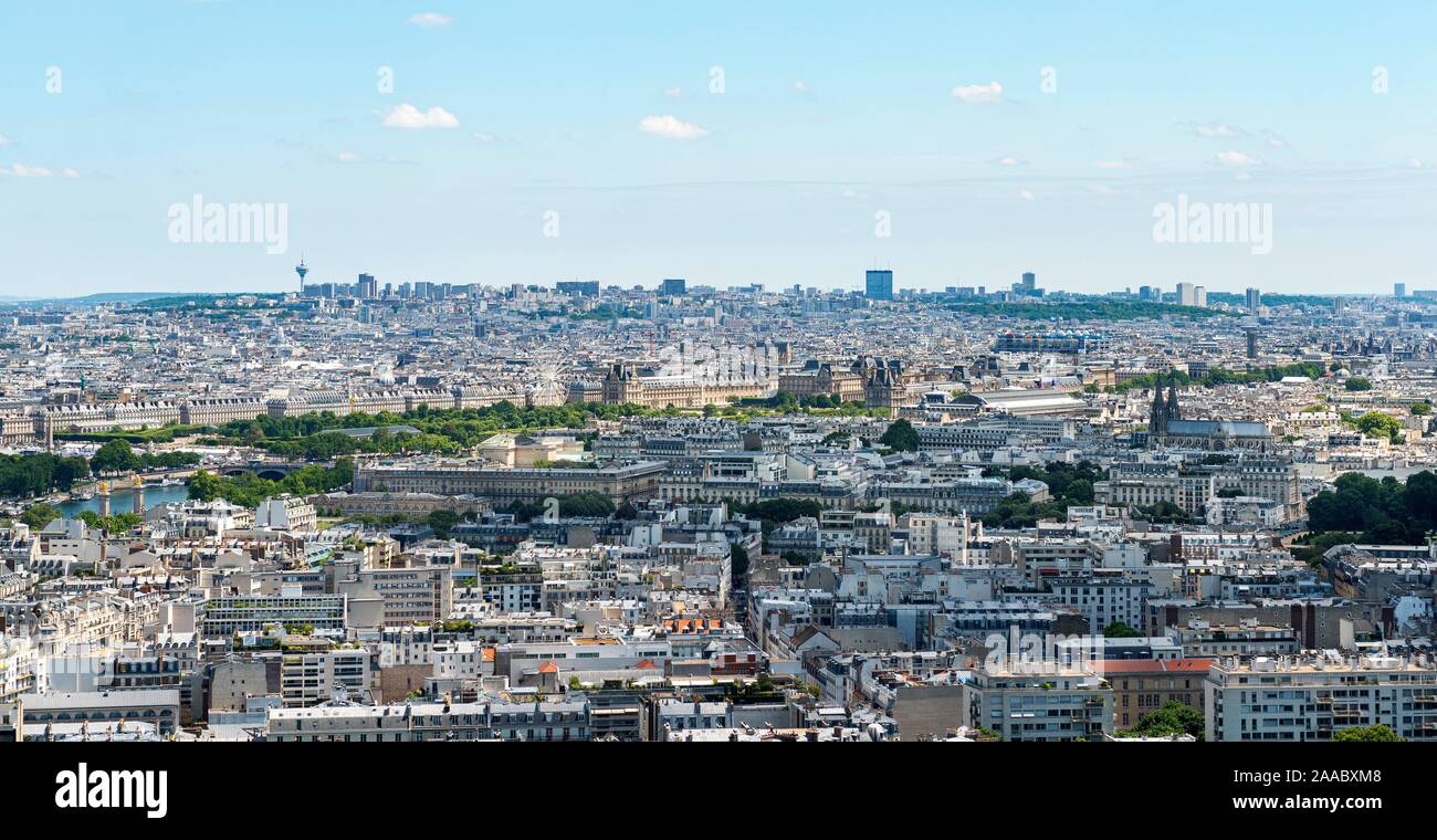View from the Eiffel Tower, city view with Louvre, Paris, France Stock ...