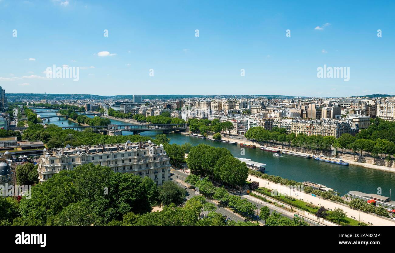 City view with river Seine, view from the Eiffel Tower, Paris, France ...