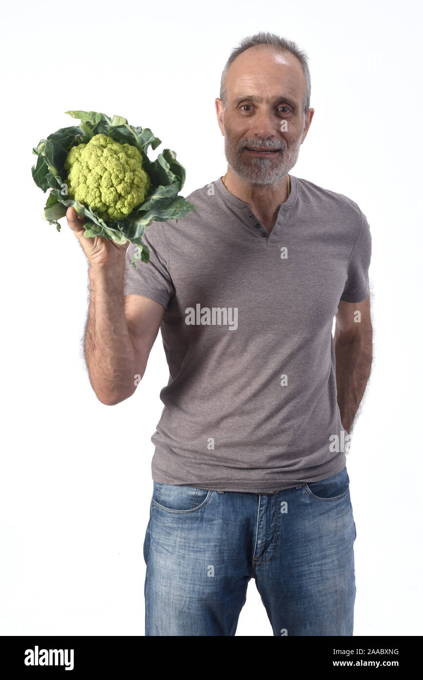 portrait of a man with cauliflower on white background Stock Photo - Alamy