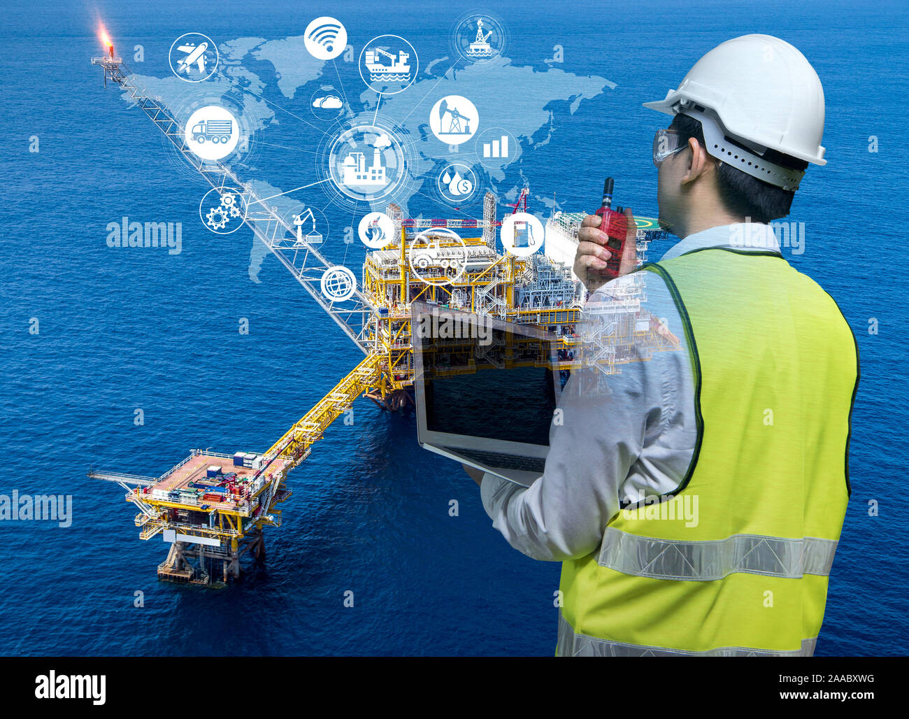 Industrail offshore oil and gas rig platform in the gulf of Thailand ...