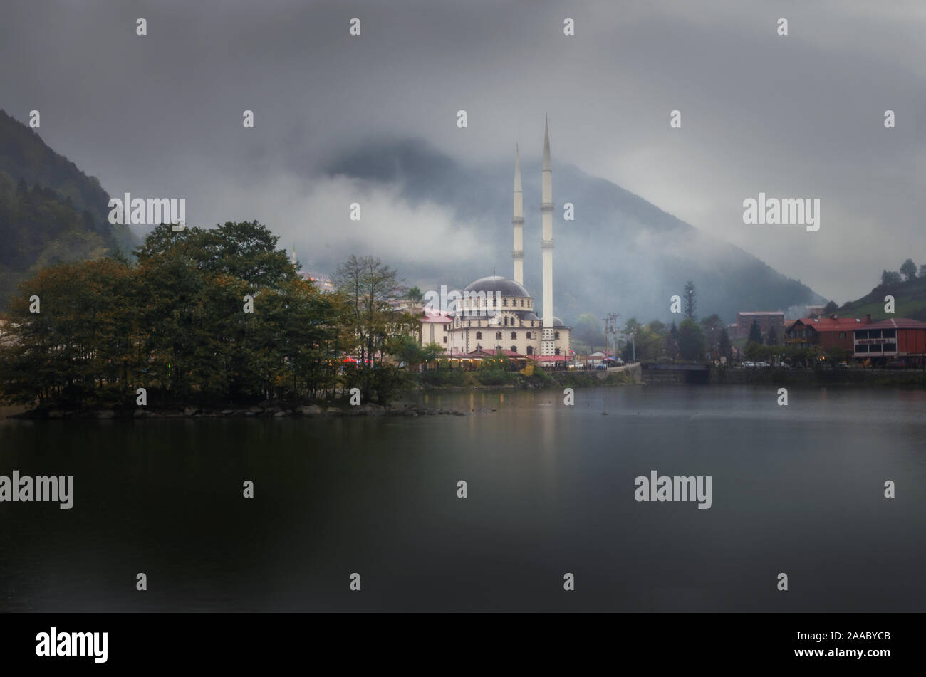 Mosque on the mountain lake Uzungol, Trabzon, Turkey Stock Photo - Alamy