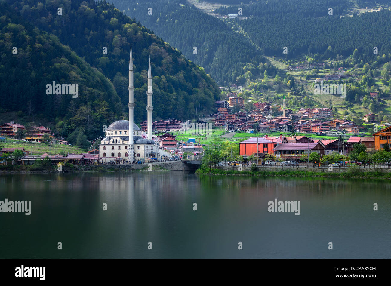 Mosque on the mountain lake Uzungol, Trabzon, Turkey Stock Photo - Alamy