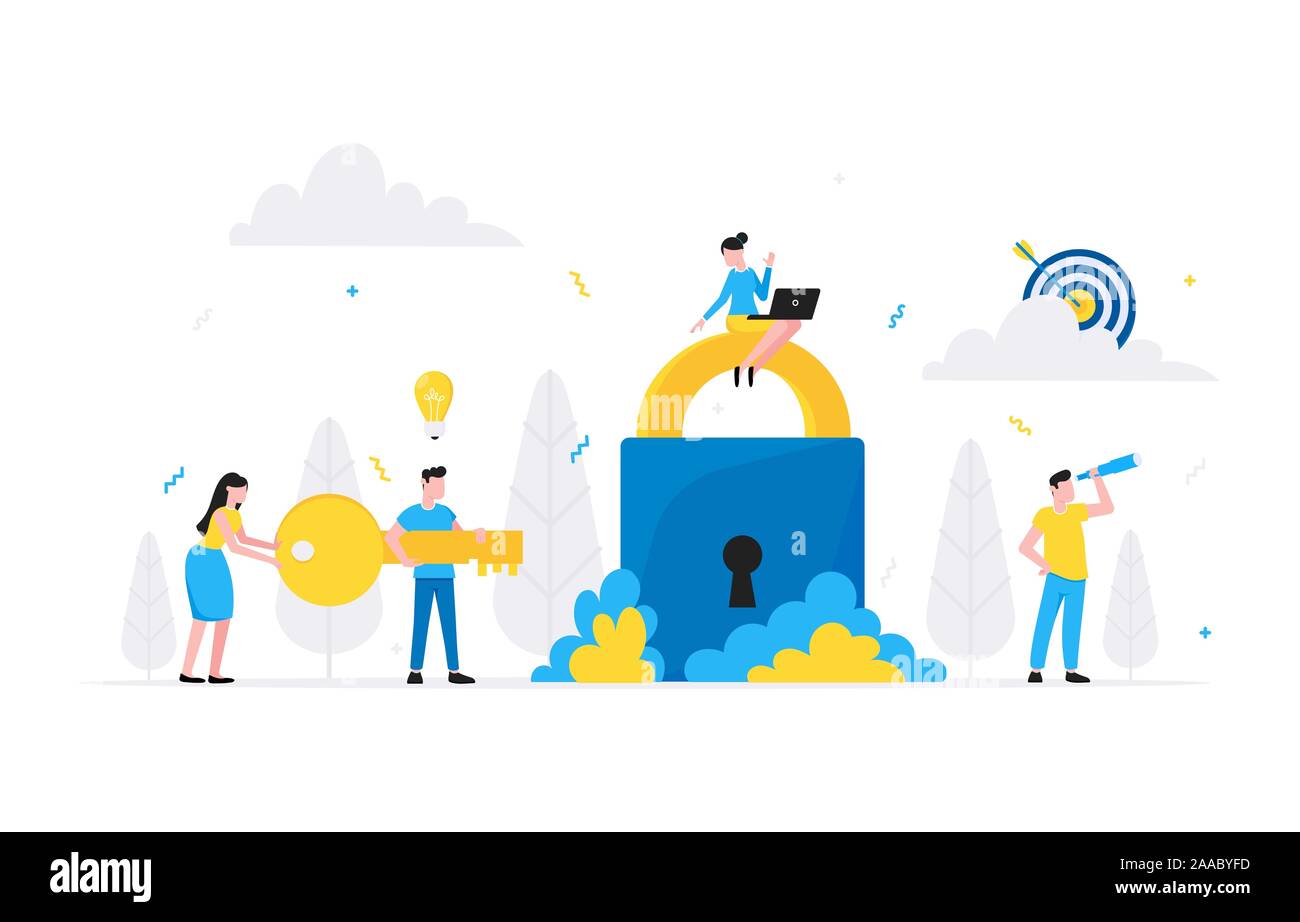 Teamwork concept with tiny people characters working together with big ...