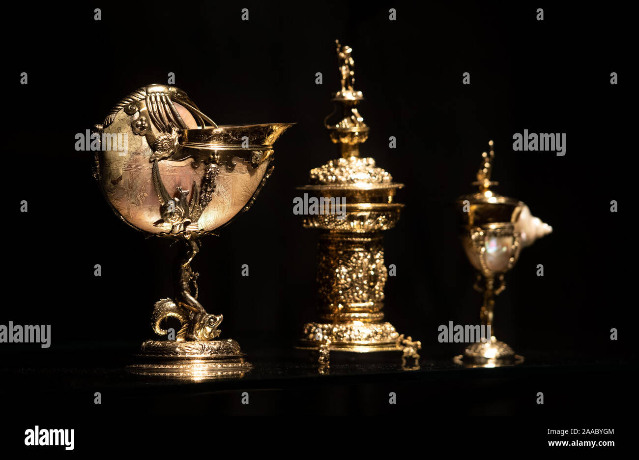 A Nautilus shell and silver gilt standing cup from 1585 featuring ...