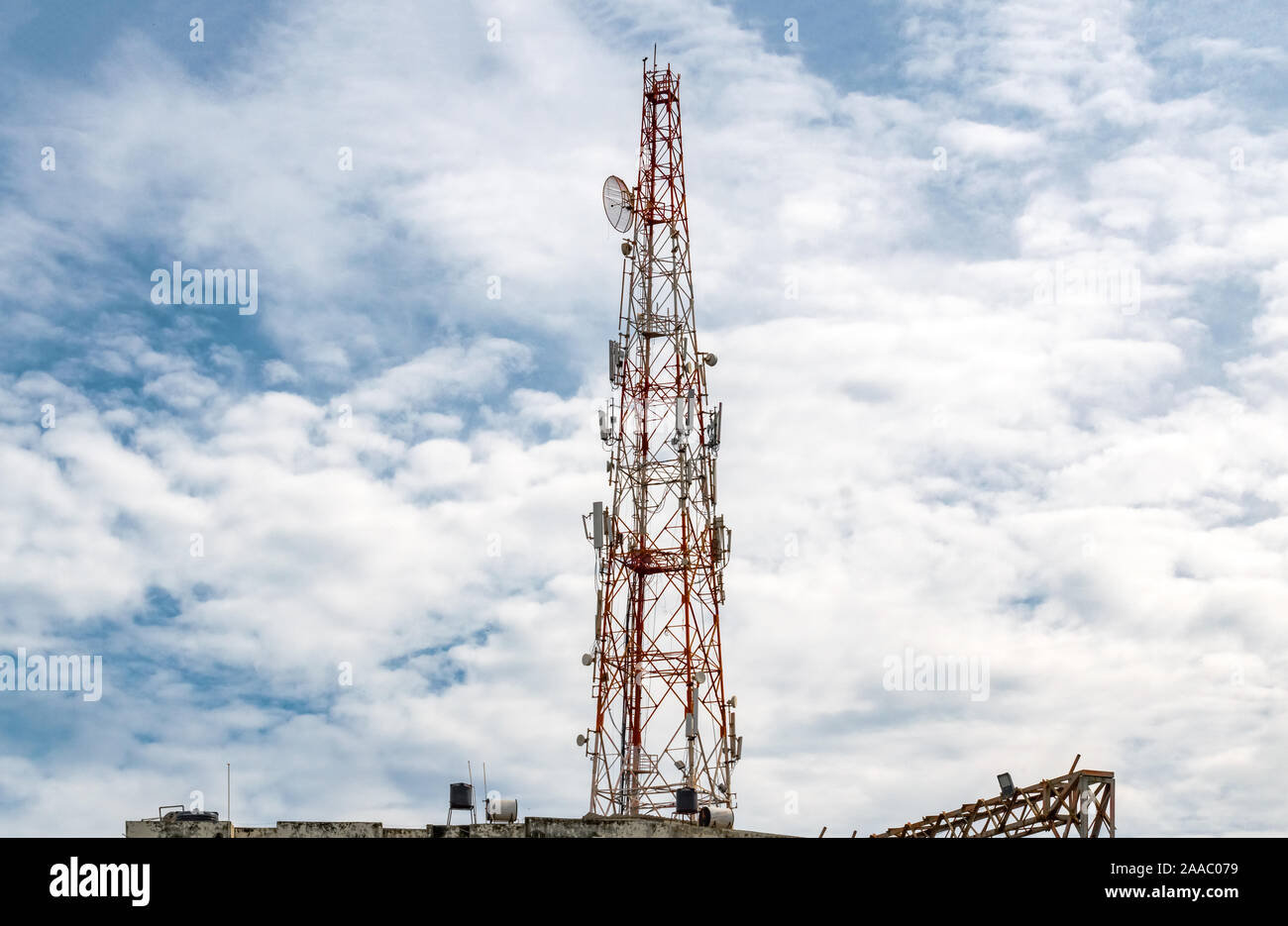 Mobile Phone Tower with umbrella dish, attenuators, amplifiers and ...