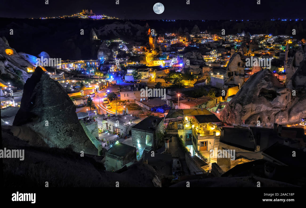 Goreme village in Cappadocia at night in Turkey Stock Photo - Alamy