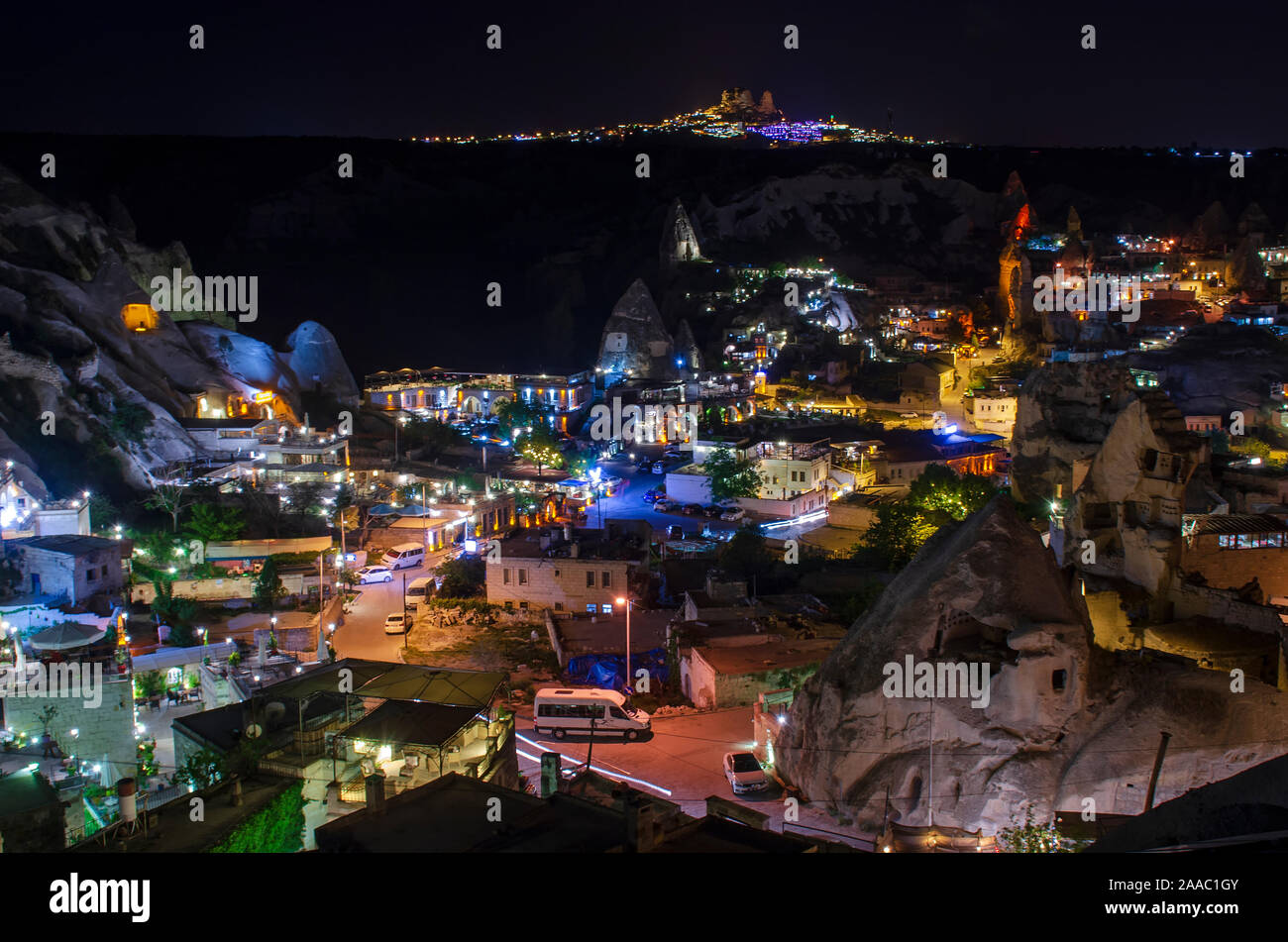 Goreme village in Cappadocia at night in Turkey Stock Photo - Alamy