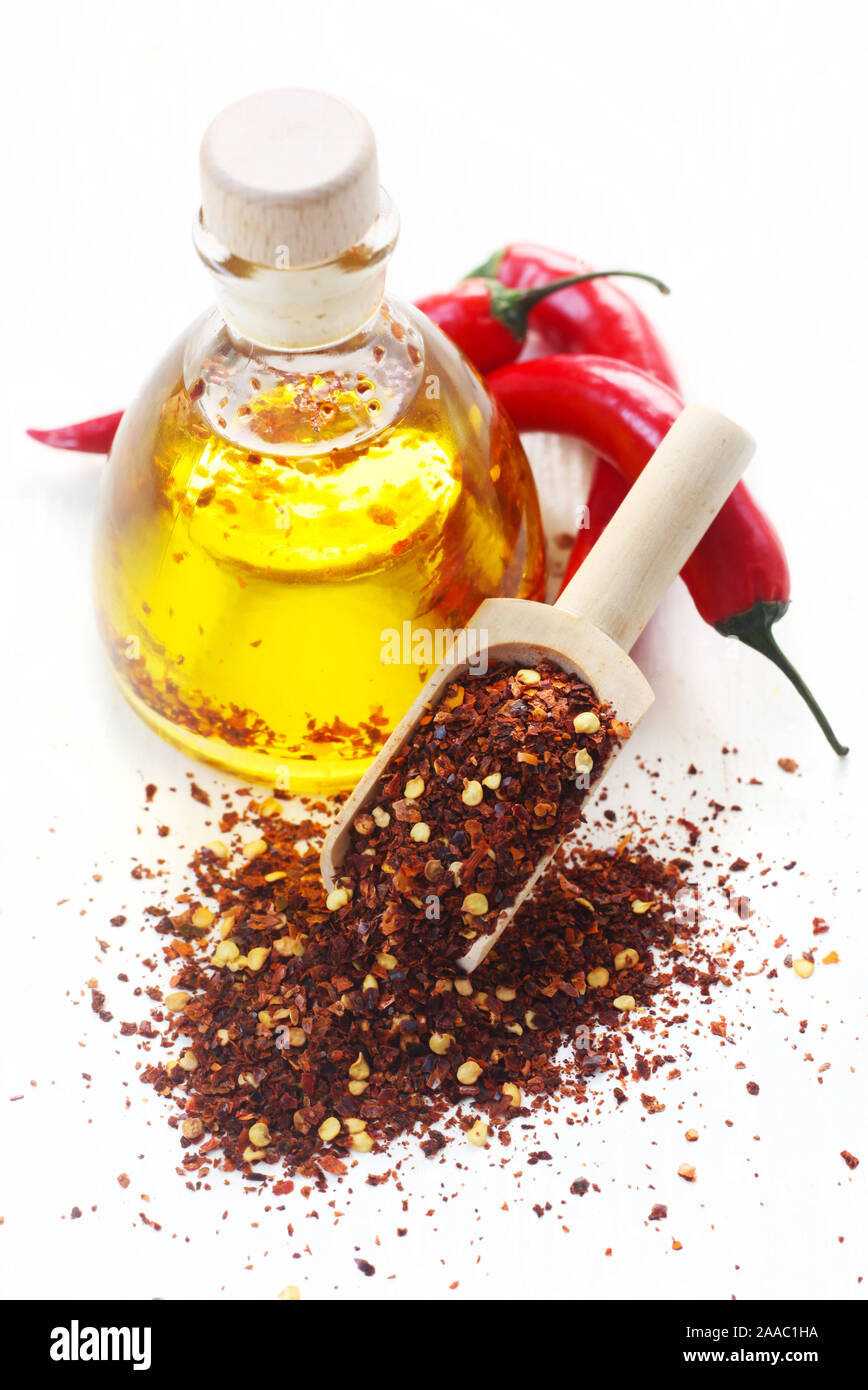 Chili Oil In A Bottle Isolated On White Stock Photo - Alamy