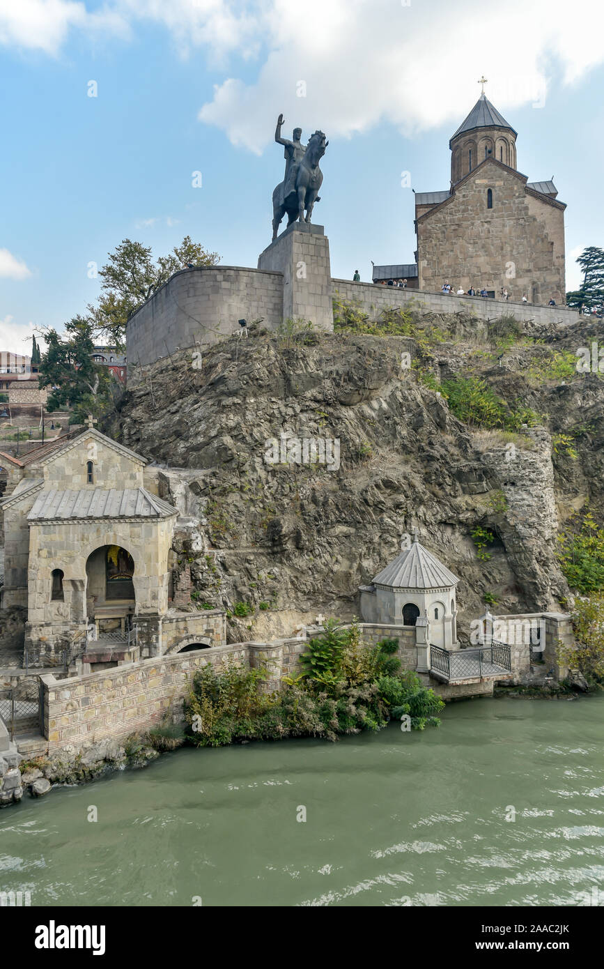 Old Tbilisi, Tbilisi, Georgia, October 17, 2019, Metekhi church and ...