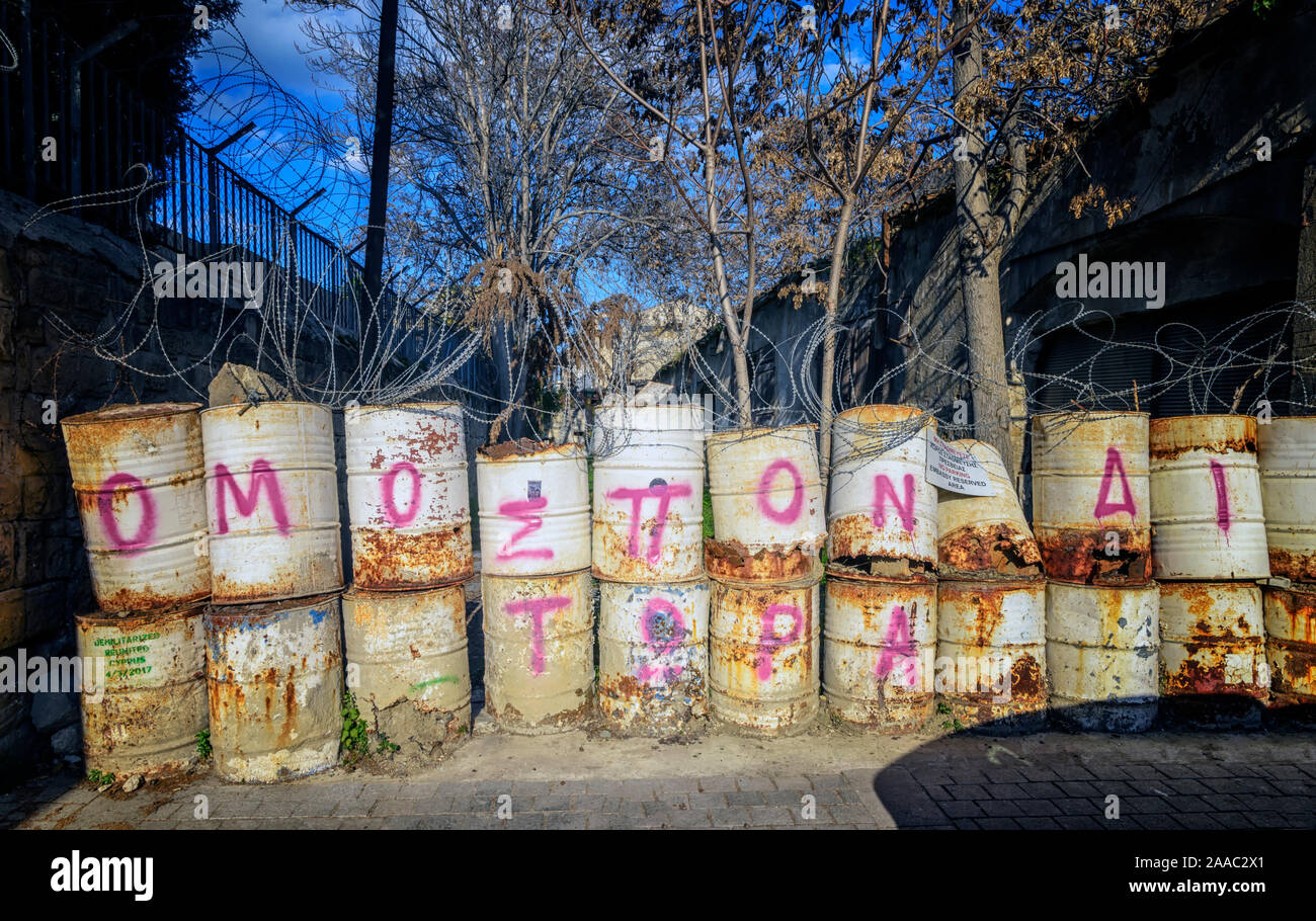 United Nations buffer zone (Green line) in Cyprus in Nicosia Stock ...