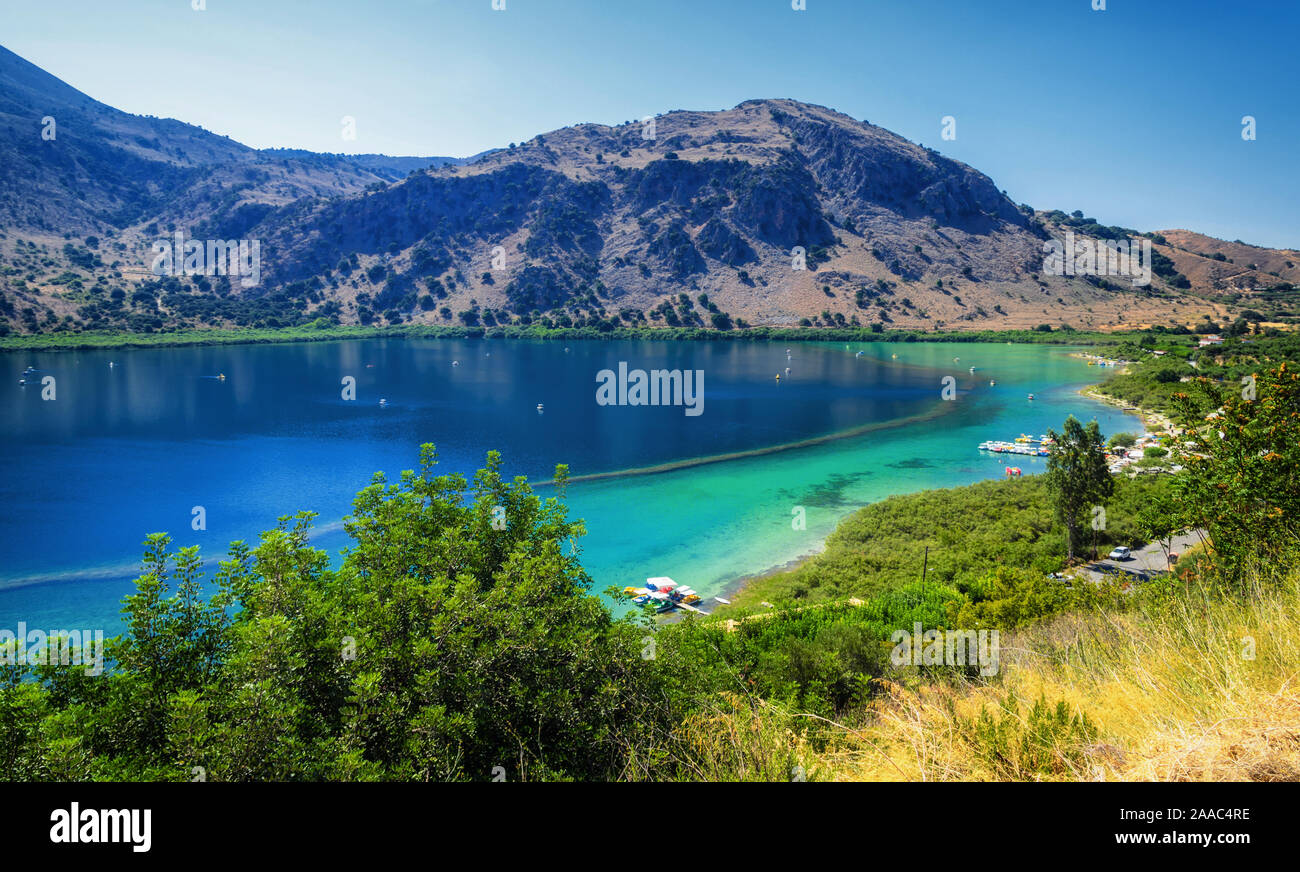 Lake Kournas at Crete island in Greece Stock Photo - Alamy