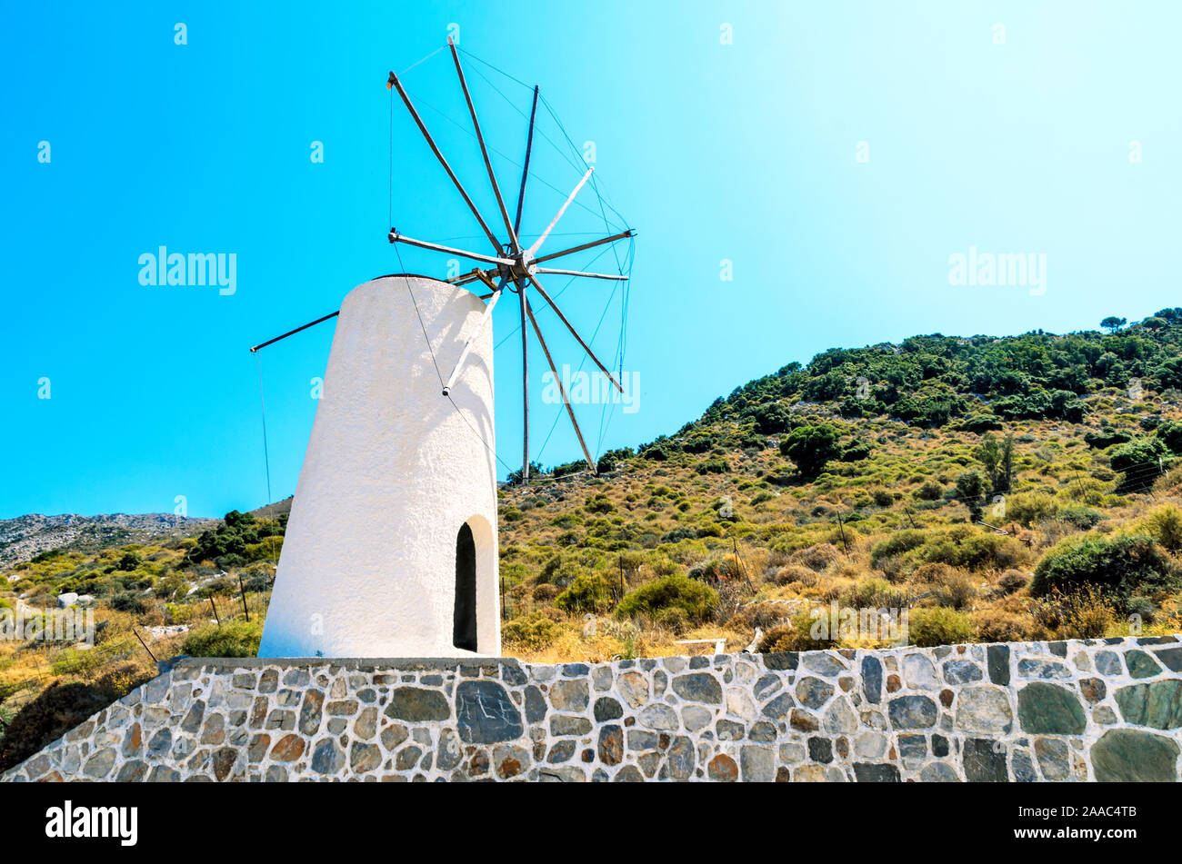 Windmills at Lasithi plateau. Crete, Greece Stock Photo - Alamy
