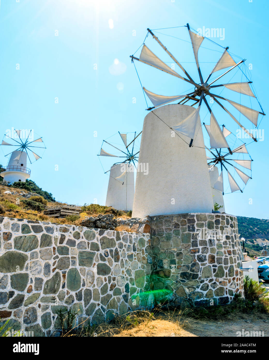 Windmills at Lasithi plateau. Crete, Greece Stock Photo - Alamy