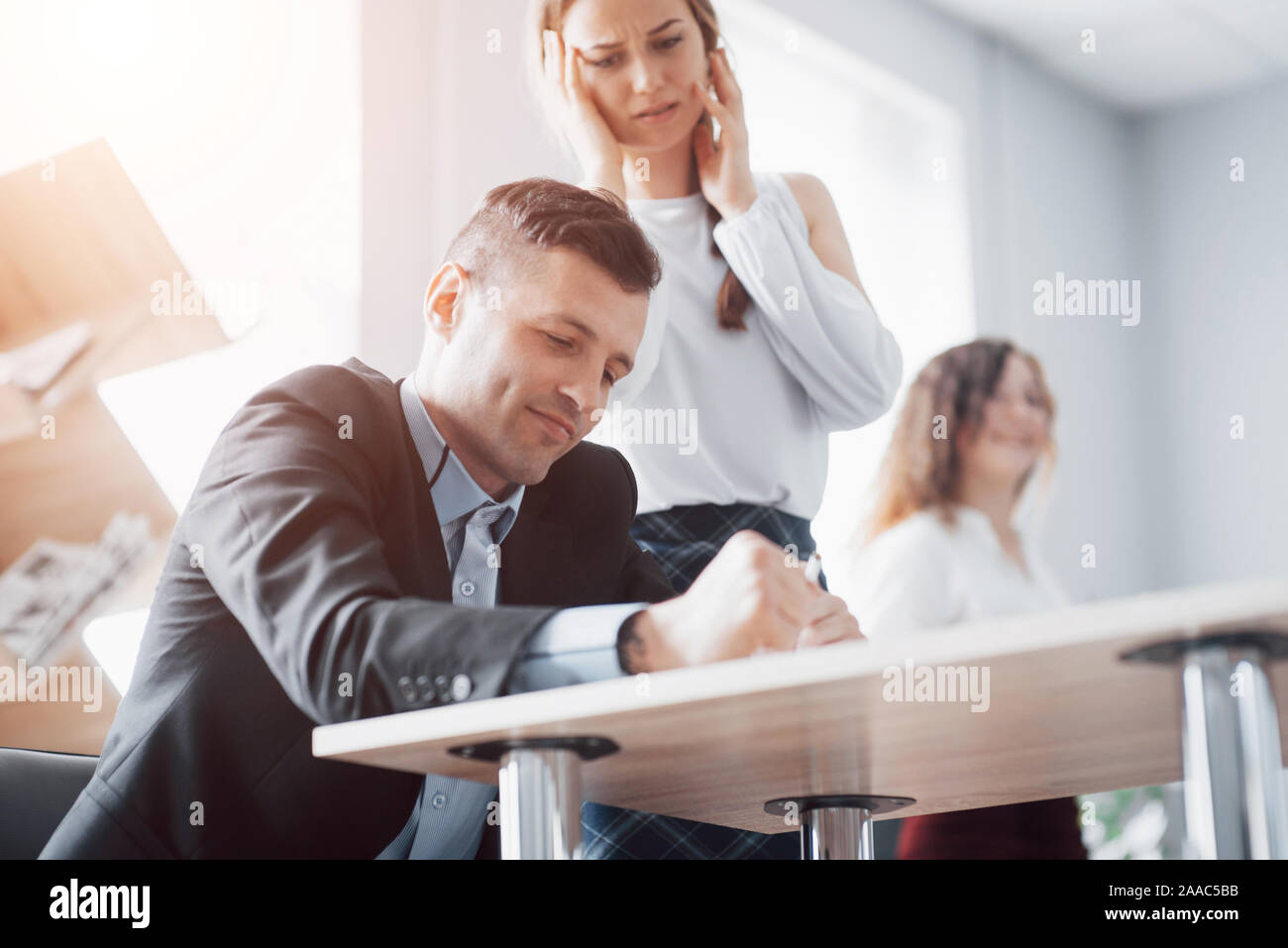 Selection of a job candidate who is interviewed in a beautiful ...