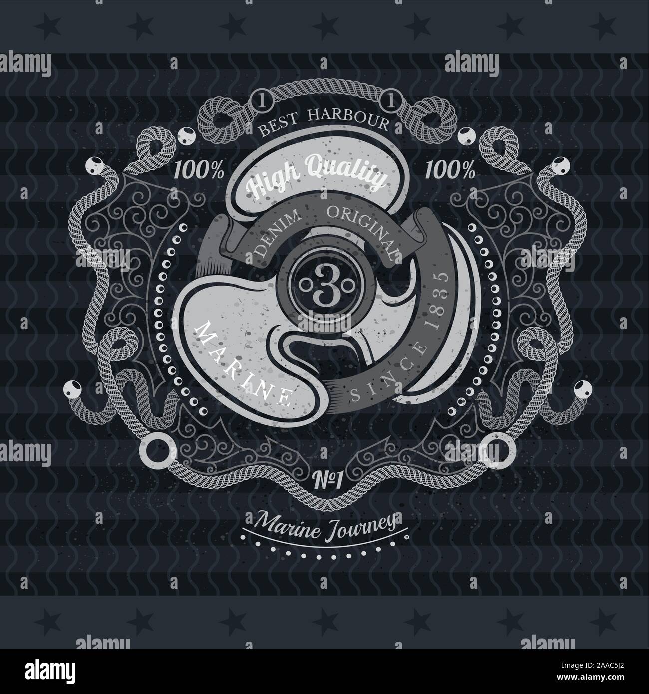 Rope frame with line pattern with ship propeller cross with ribbon in ...