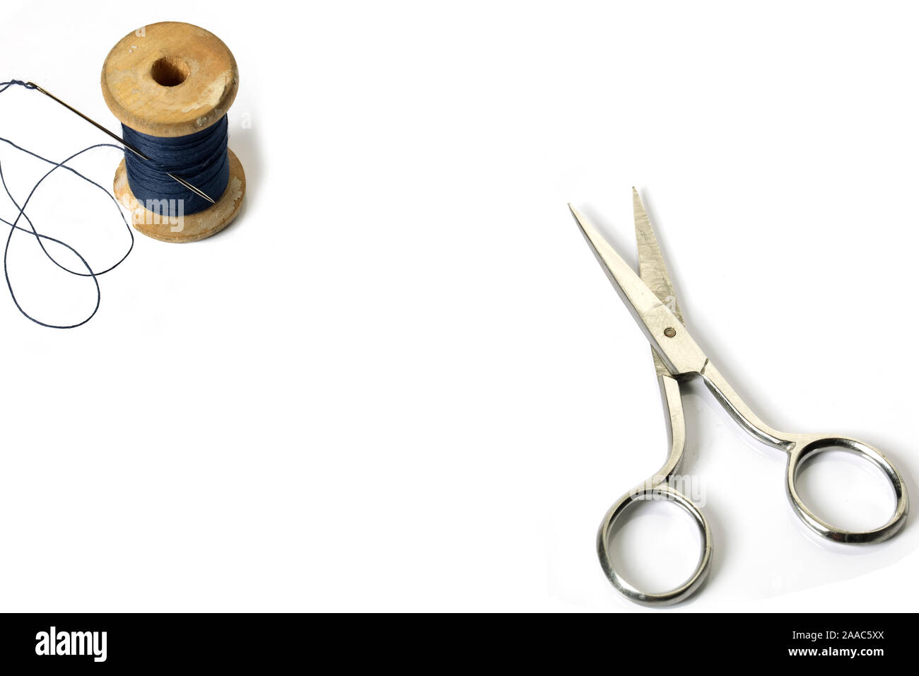 Spool of thread and scissors on a white background Stock Photo - Alamy