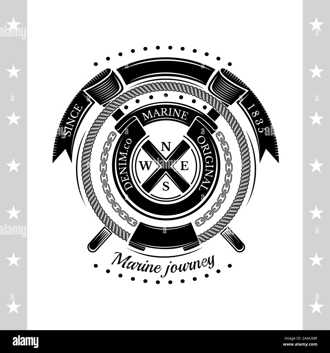 Round Ribbons And Rope Frame With Cross Flags. Sea Vintage Black Label ...