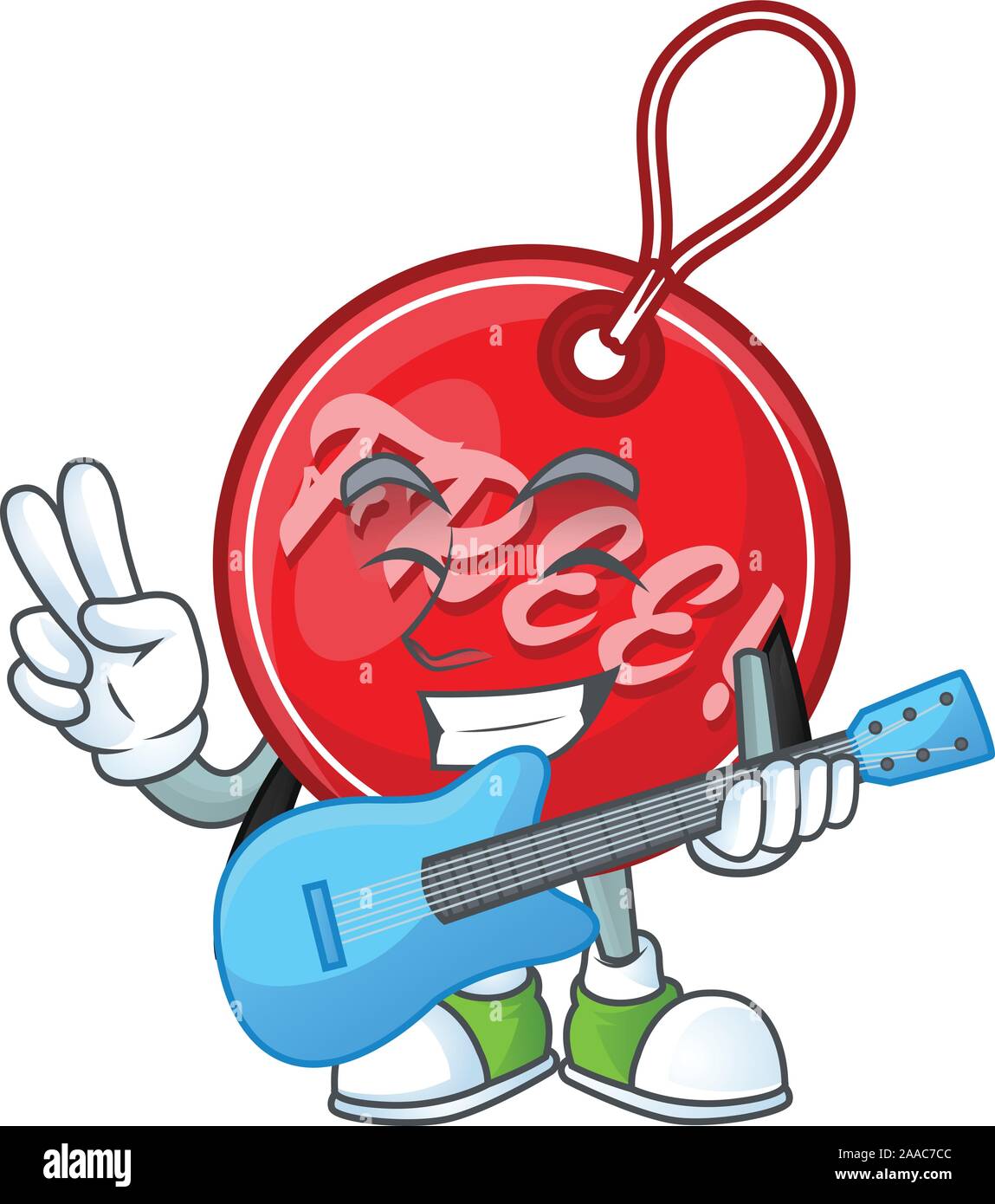 Character with guitar in christmas free tag cartoon Stock Vector Image ...