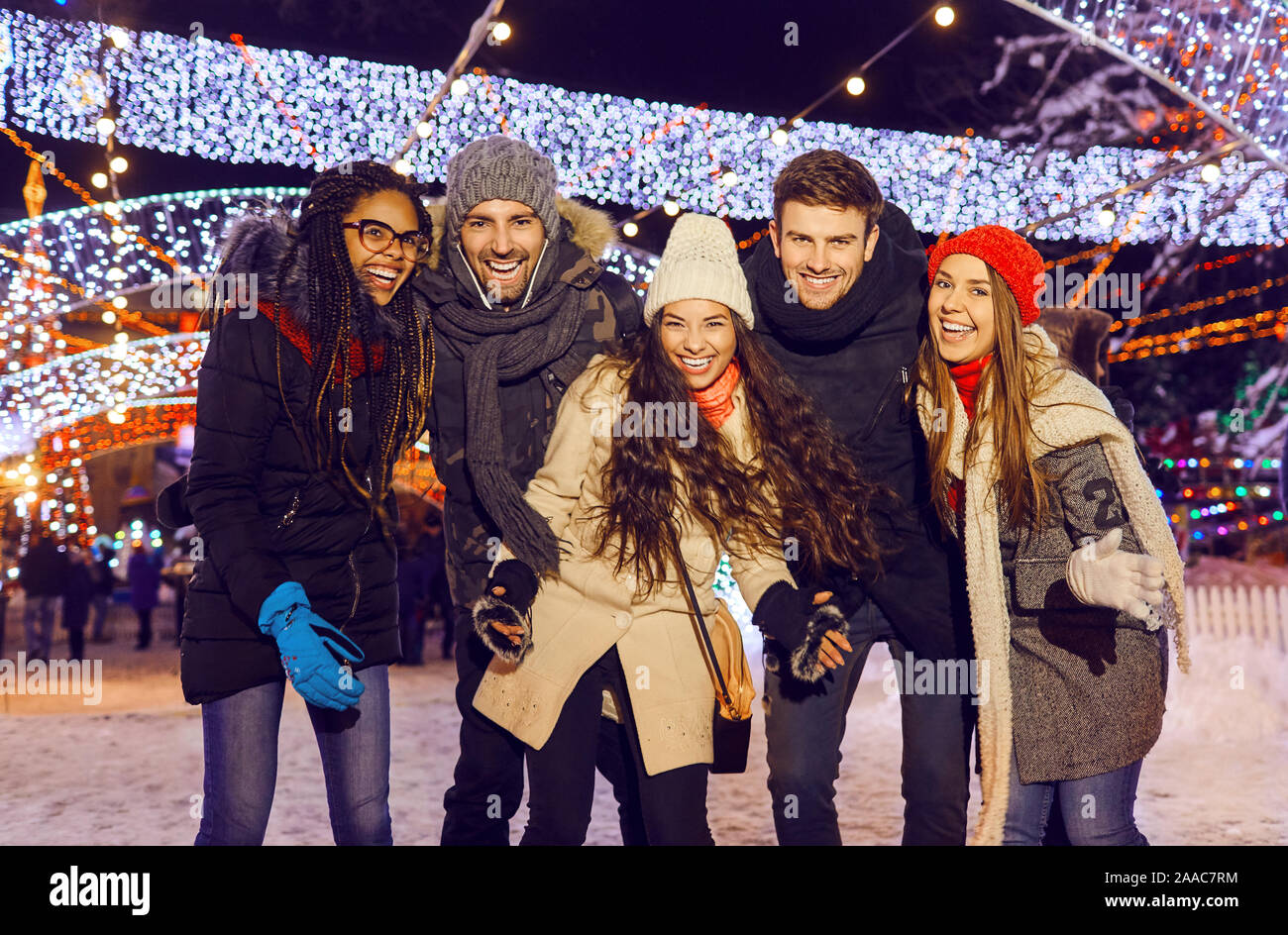 Happy excited group friends hi-res stock photography and images - Alamy
