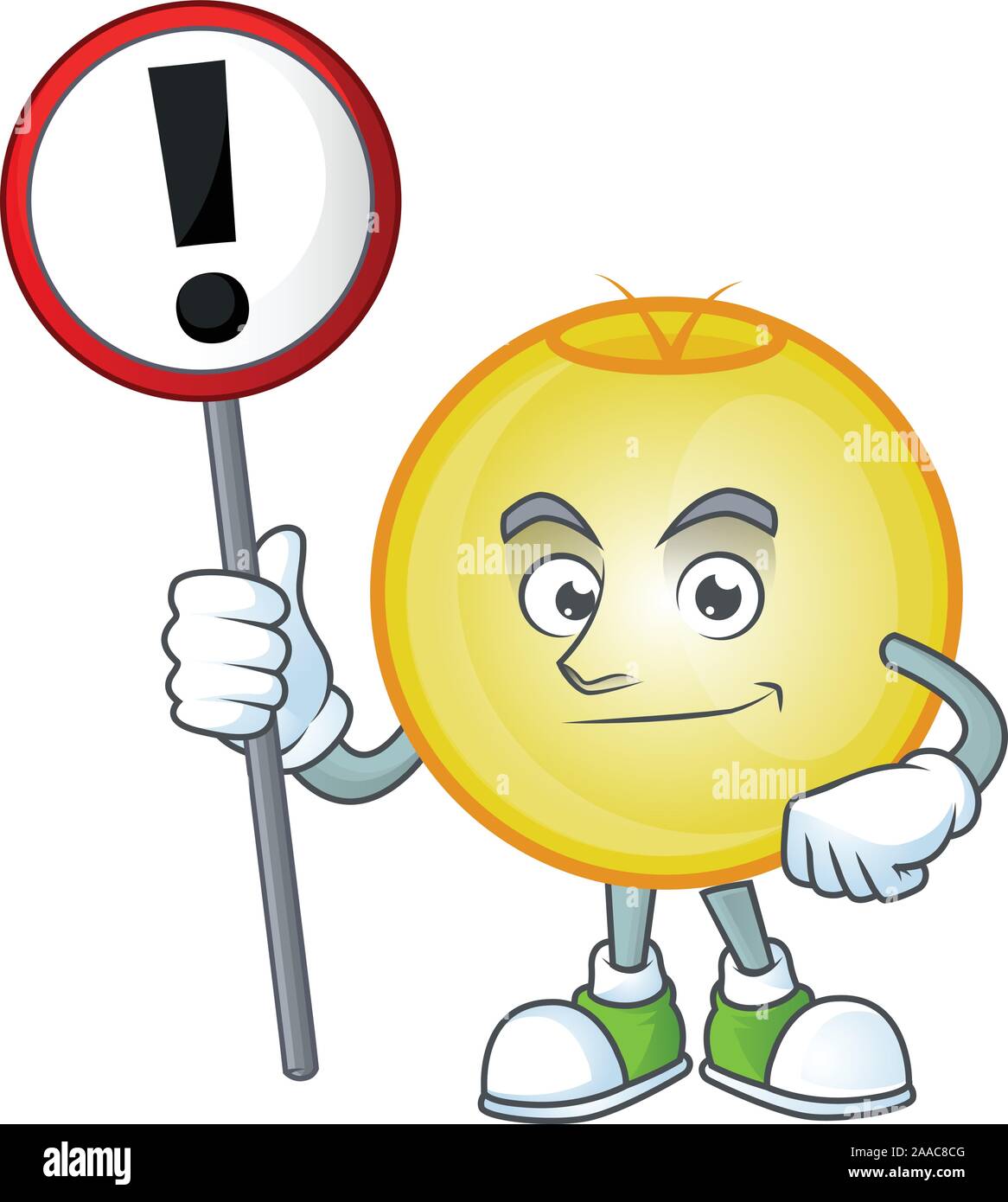 Gold christmas ball isolated with character with sign warning Stock ...