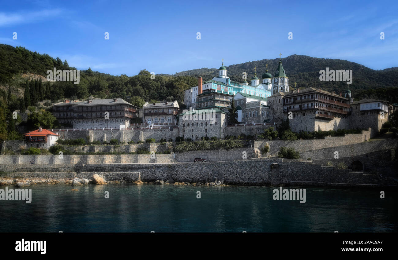 Panteleimon monastery on the Holy Mount Athos Stock Photo - Alamy