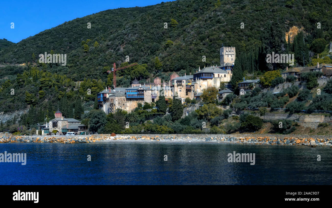 Athos peninsula, Greece. The Monastery of Dochiariou, founded in the ...