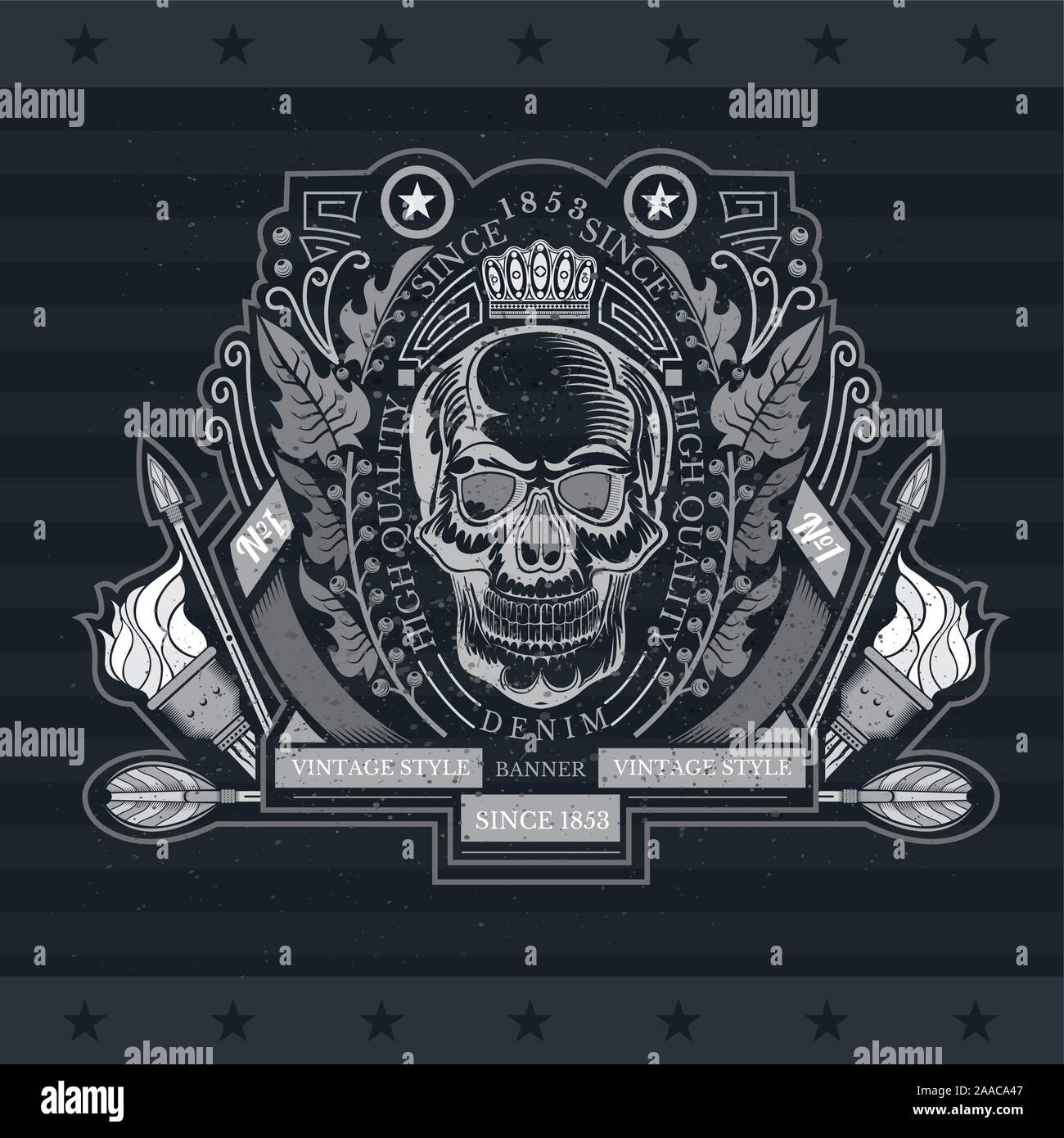 Skull front view in center of oval wreath between torch and arrows ...