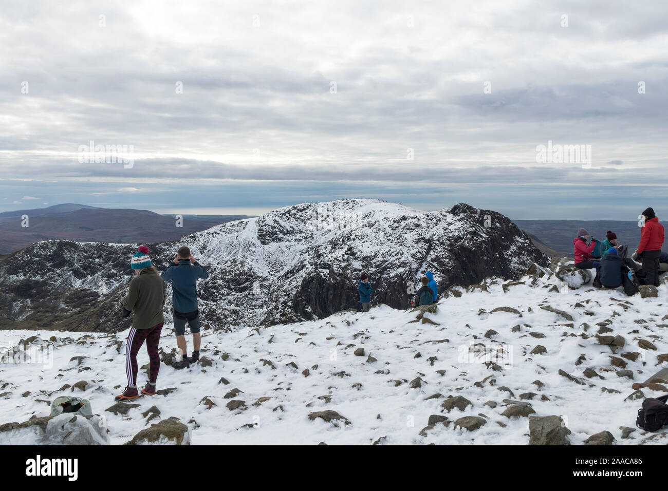 Scafell from the Summit of Scafell Pike in Winter, Lake District ...