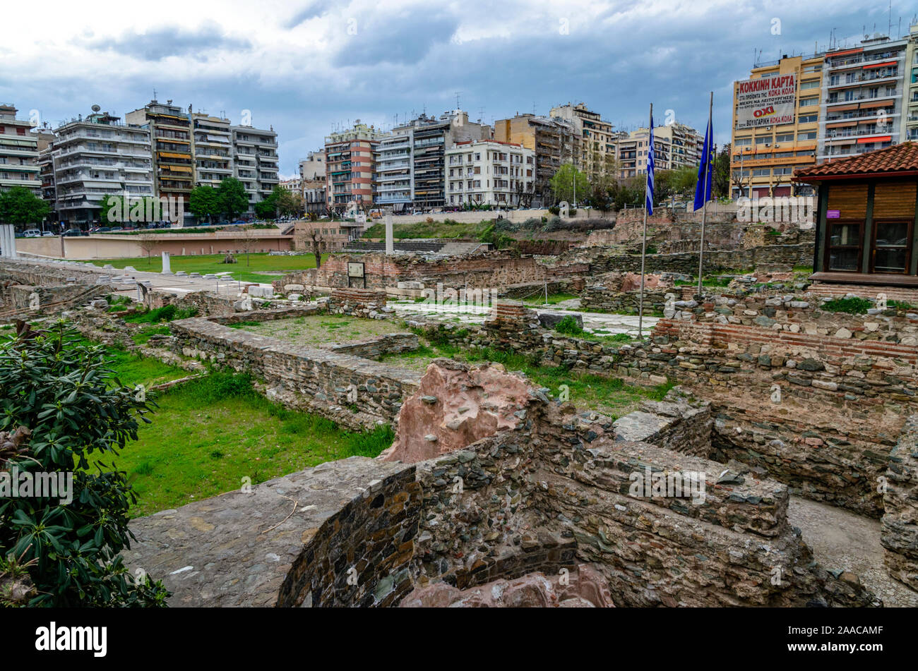 THESSALONIKI, GREECE - MARCH 26, 2017: Ruins of Roman Forum in the ...