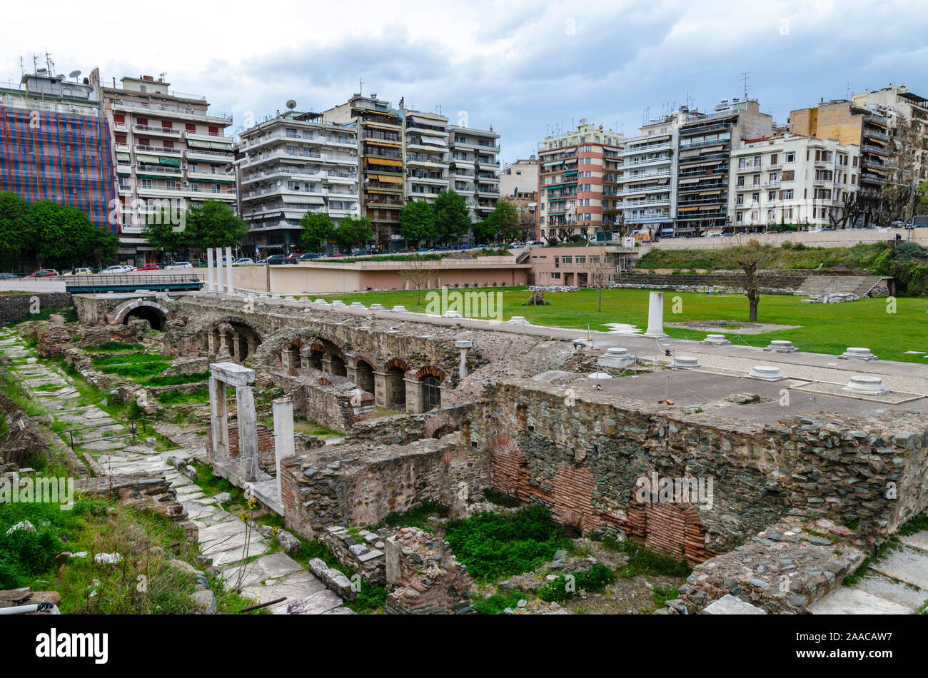 THESSALONIKI, GREECE - MARCH 26, 2017: Ruins of Roman Forum in the ...
