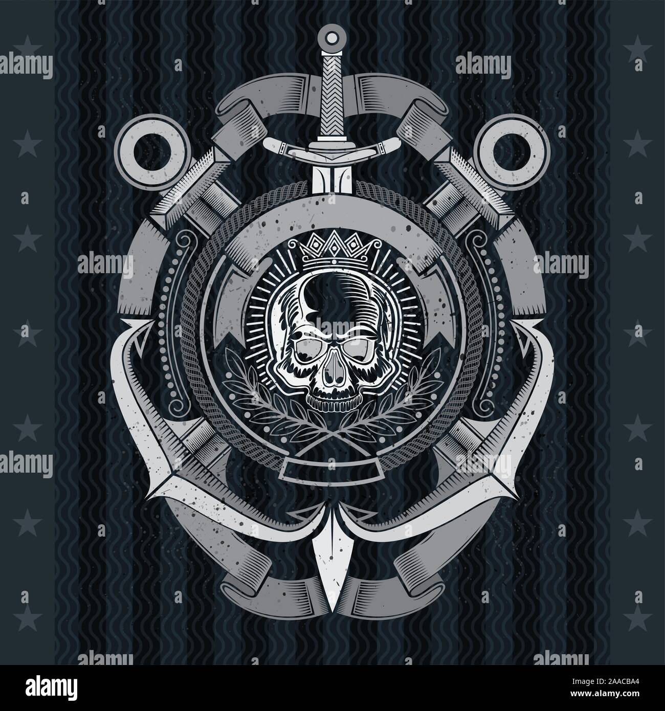 Skull front view in center rope frame with cross anchors and vertical ...