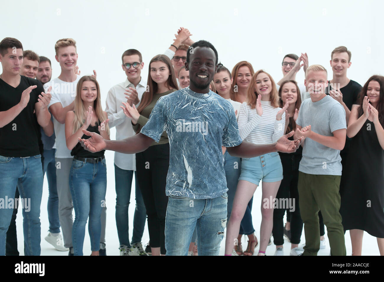 group of young like-minded people standing together applauding Stock ...