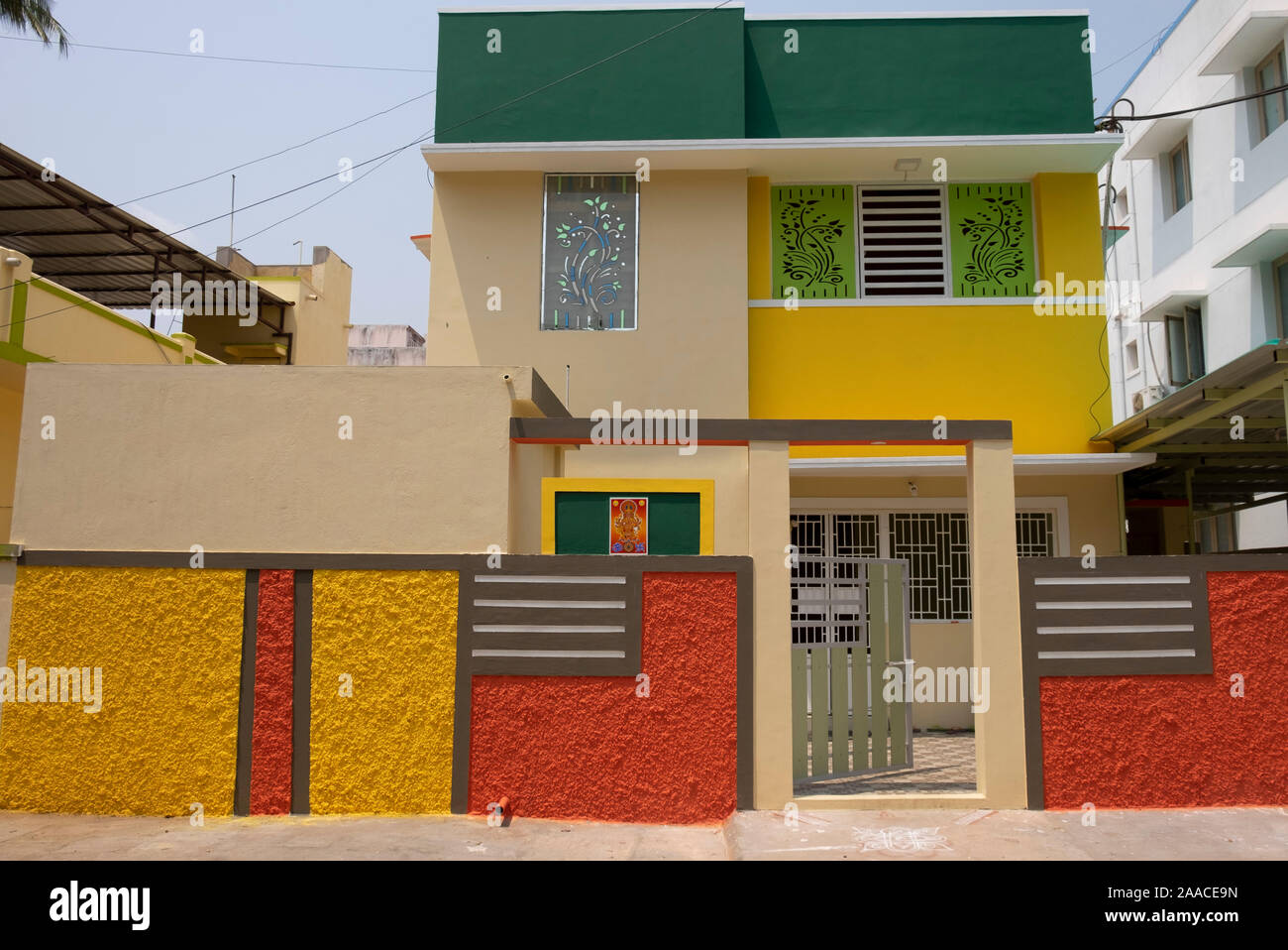 Multicoloured house in Trichy, Tiruchirappalli, Tamil Nadu, India Stock ...