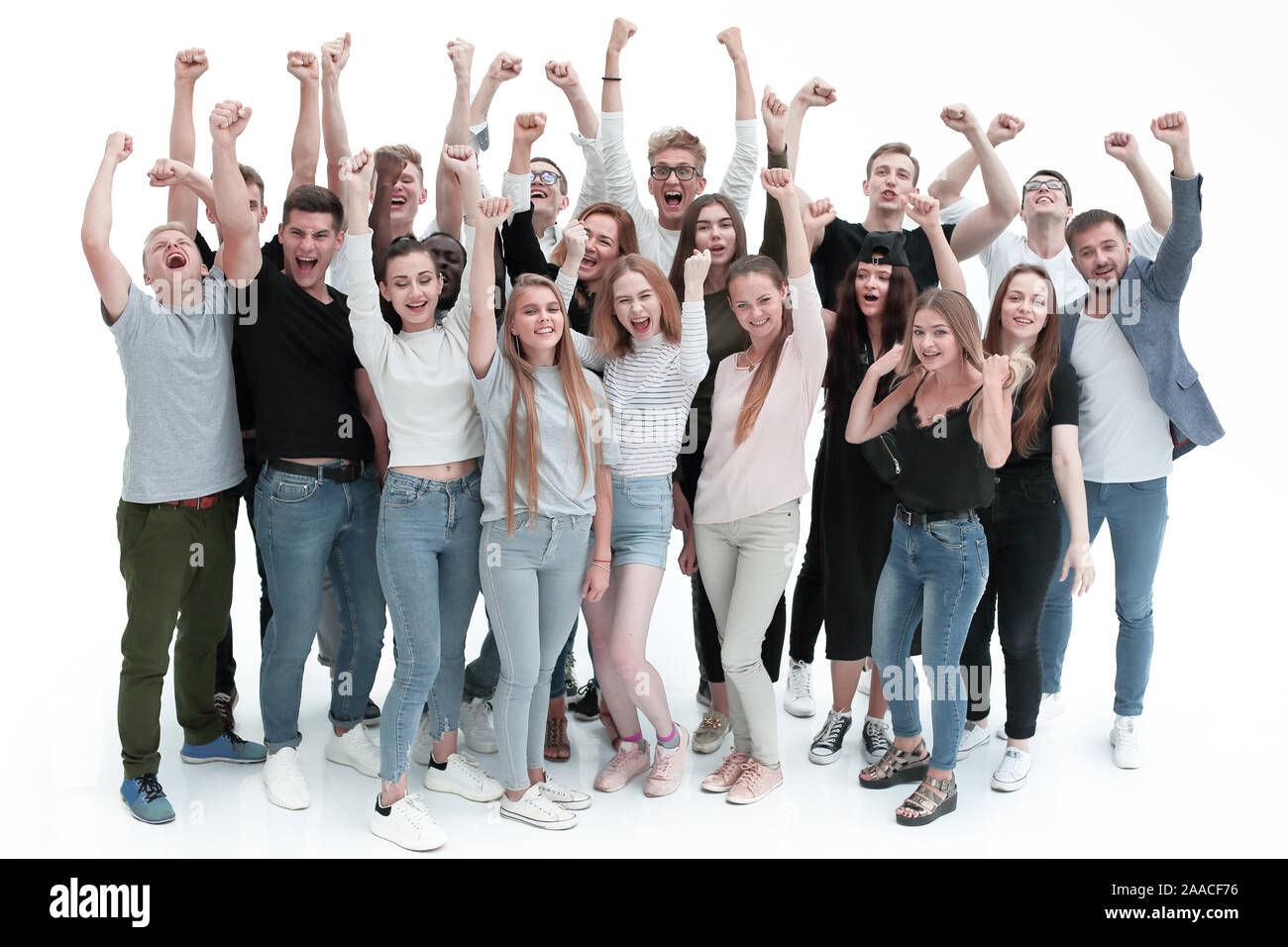 ambitious team of young people with hands up Stock Photo - Alamy