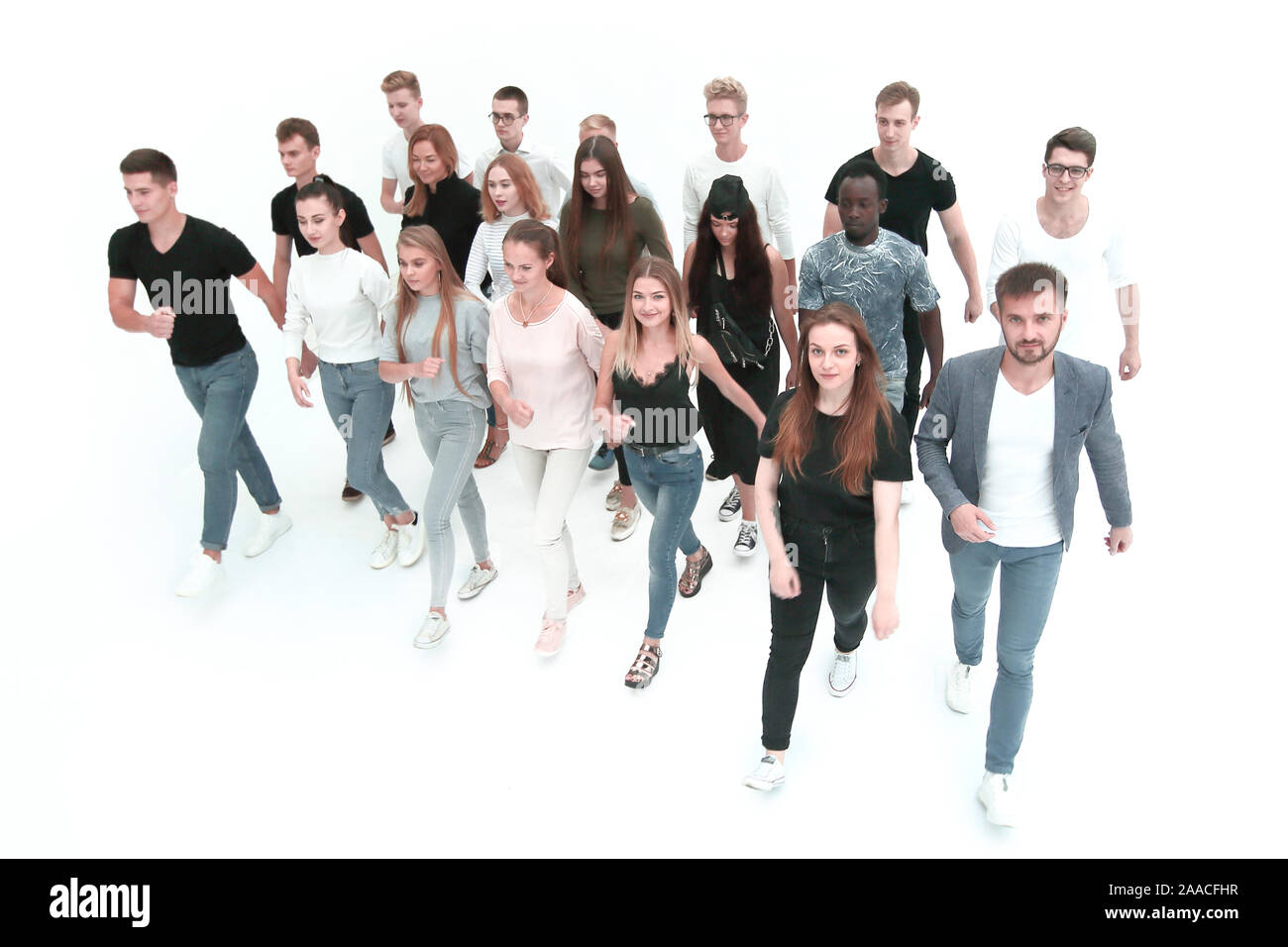 top view. a group of confident young men striding forward Stock Photo ...