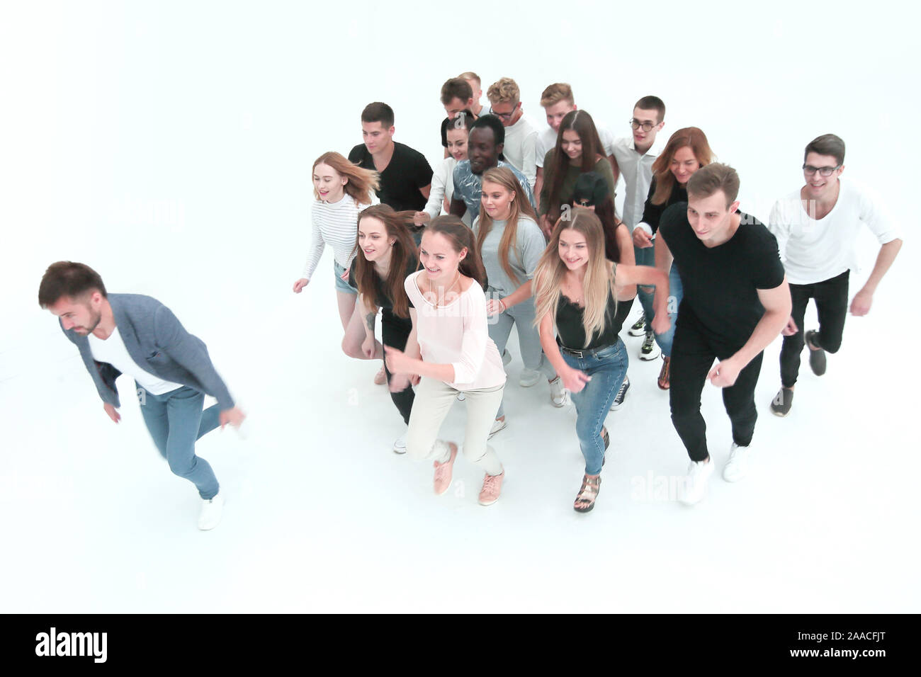 top view. a group of young people starting together Stock Photo - Alamy