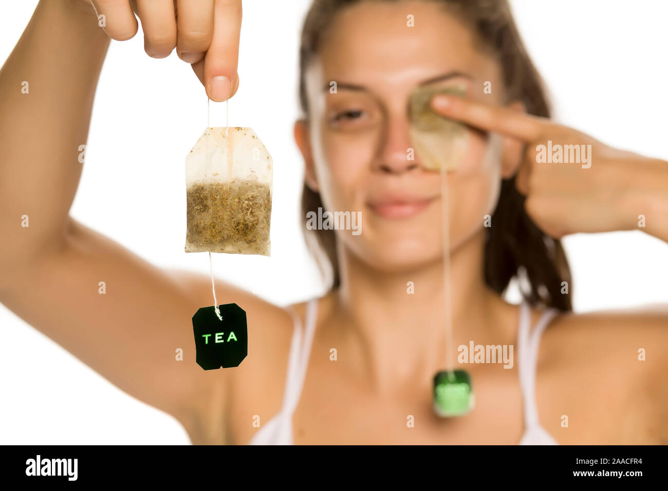 Beautiful woman tea bag eyes hi-res stock photography and images - Alamy