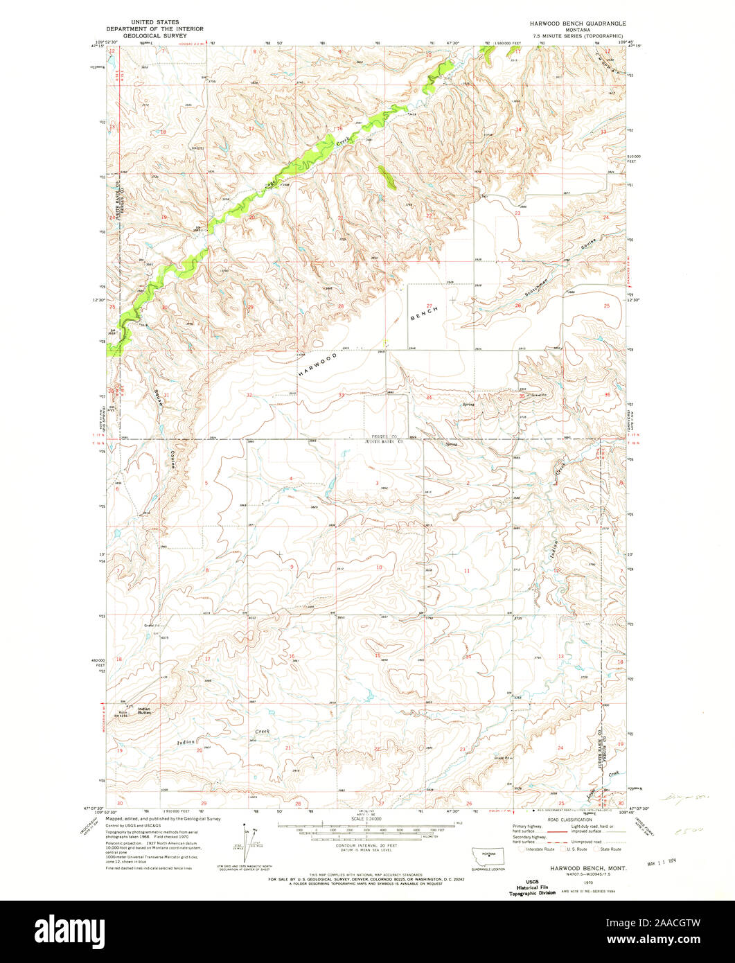 USGS TOPO Map Montana MT Harwood Bench 264265 1970 24000 Restoration ...