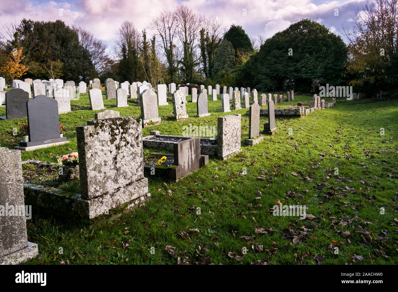 The cemetery in Saint Colan Parish Church in Colan Village in Newquay ...
