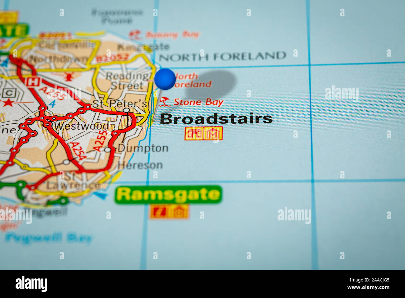 Blue Map Pin on Paper Map Showing Broadstairs Stock Photo - Alamy