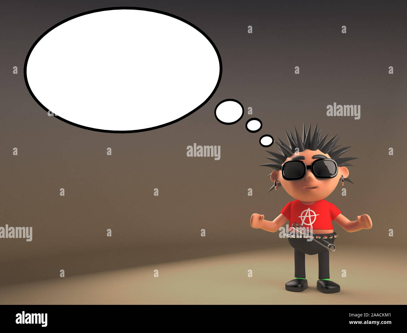 3d cartoon punk rocker character with empty speech bubble, 3d ...