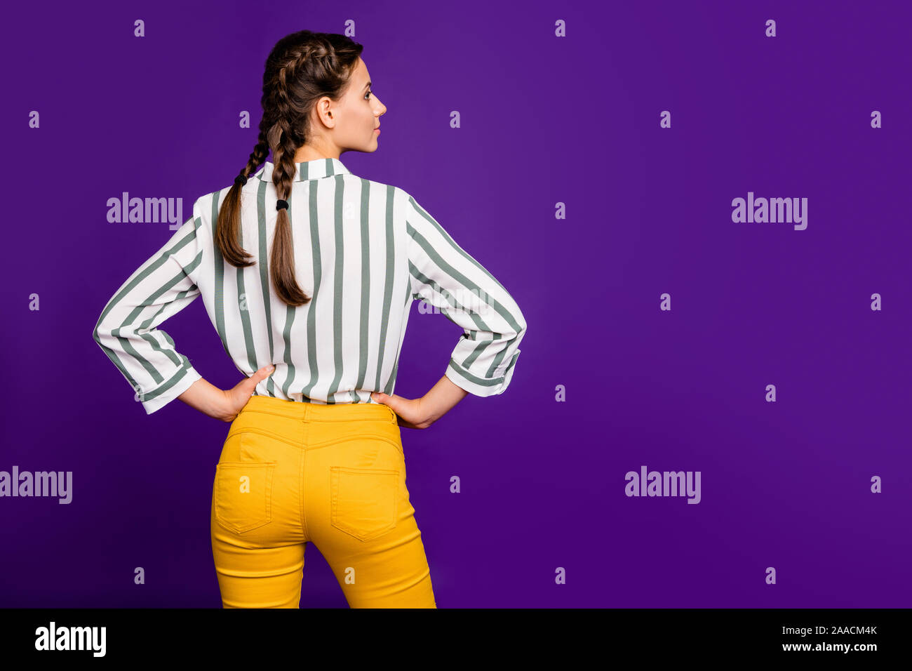 Rear behind profile view photo of beautiful pretty business lady ...