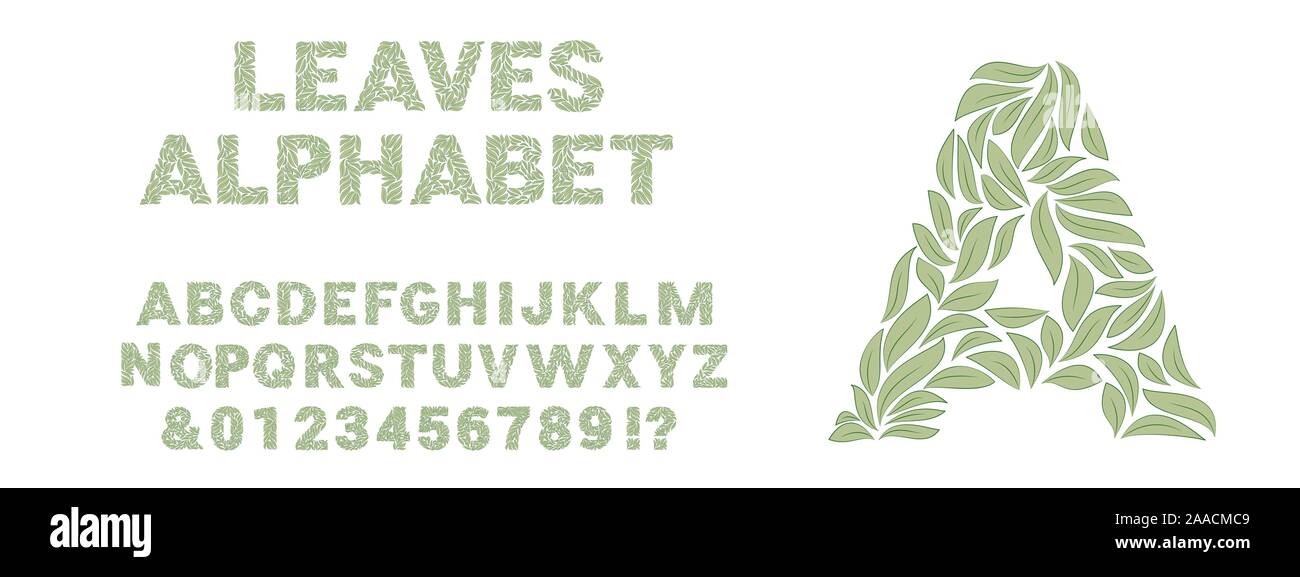 Green leaves alphabet on white background Stock Vector Image & Art - Alamy