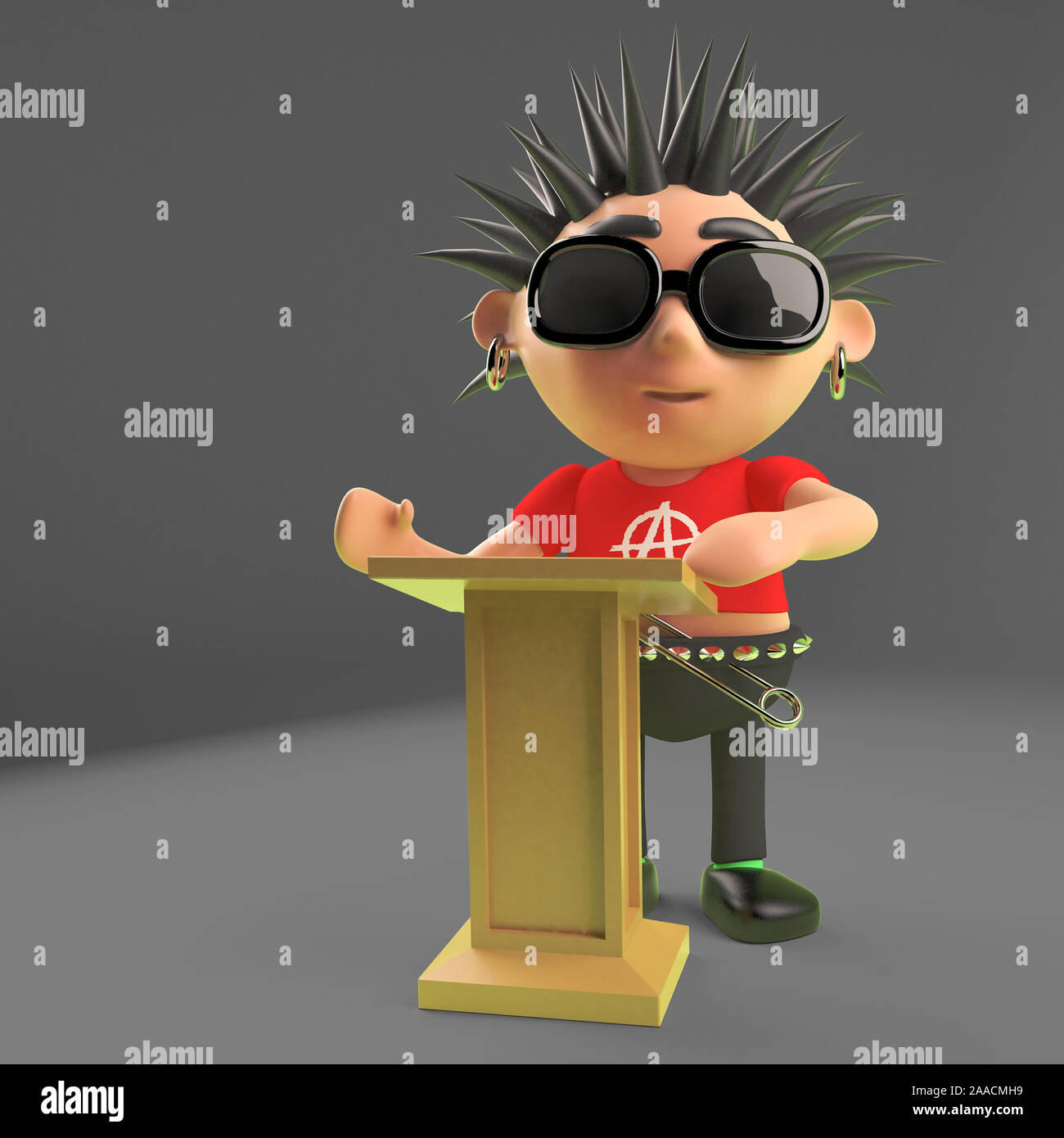 Cartoon 3d punk rocker character speaking at a lectern podium, 3d ...